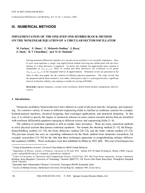 Pdf Implementation Of The One Step One Hybrid Block Method On The Nonlinear Equation Of A