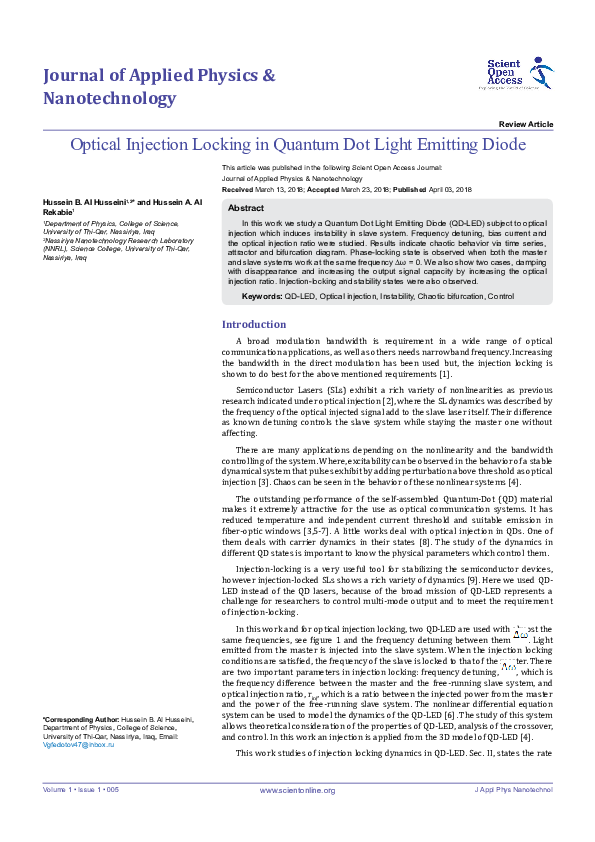 (PDF) Optical Injection Locking in Quantum Dot Light Emitting Diode