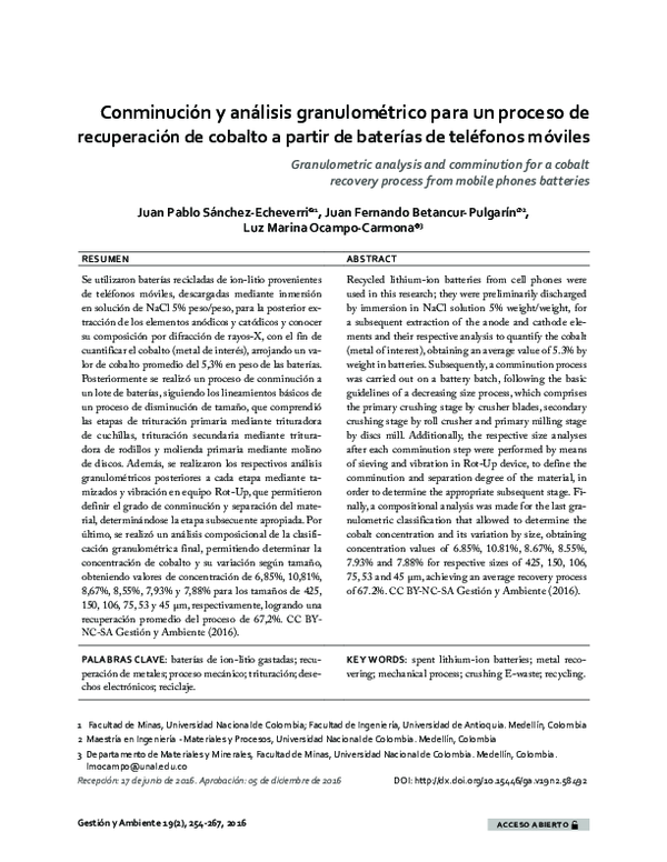 (PDF) Granulometric analysis and comminution for a cobalt recovery ...