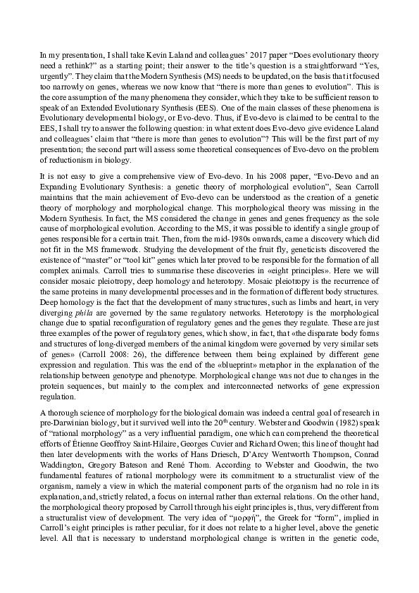 (PDF) Evo-devo and evolutionary change. The role of evolutionary ...