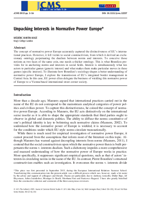(PDF) Unpacking Interests in Normative Power Europe