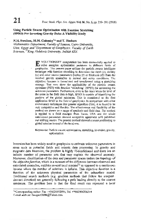 Pdf Using Particle Swarm Optimization With Function Stretching {spso