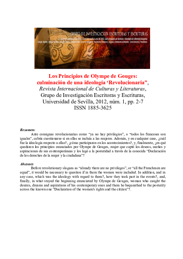 (PDF) Los principios de Olimpia de Gouges: culminación de una ideología revolucionaria