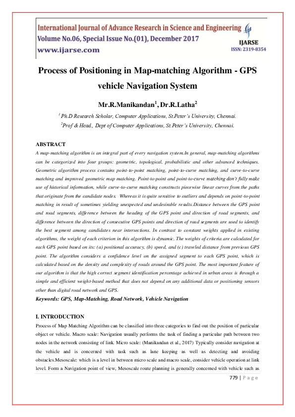 Pdf Process Of Positioning In Map Matching Algorithm Gps Vehicle Navigation System