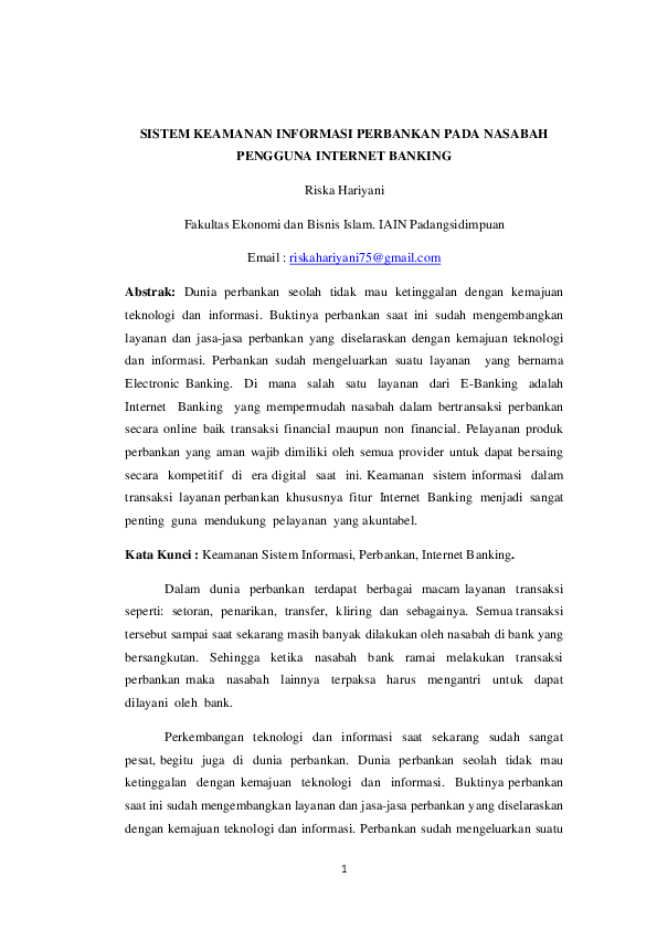 (PDF) SISTEM KEAMANAN INFORMASI PERBANKAN PADA NASABAH PENGGUNA ...