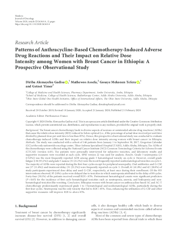 (PDF) Patterns of Anthracycline-Based Chemotherapy-Induced Adverse Drug ...