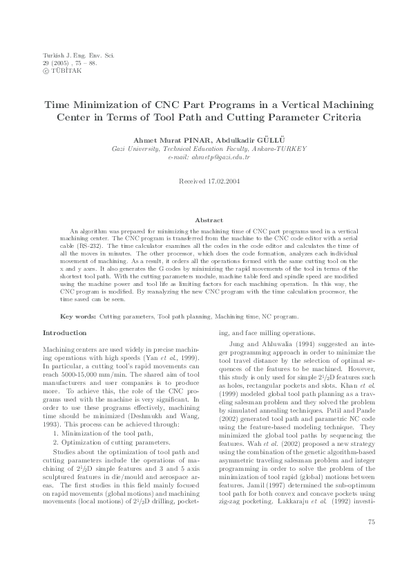 (PDF) Time Minimization of CNC Part Programs in a Vertical Machining ...