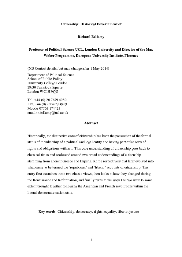 (PDF) Citizenship Historical Development