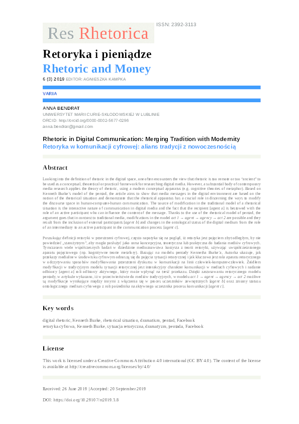 (PDF) Rhetoric in Digital Communication: Merging Tradition with Modernity