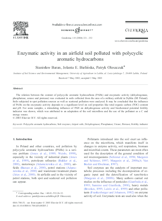 (PDF) Enzymatic activity in an airfield soil polluted with polycyclic aromatic hydrocarbons