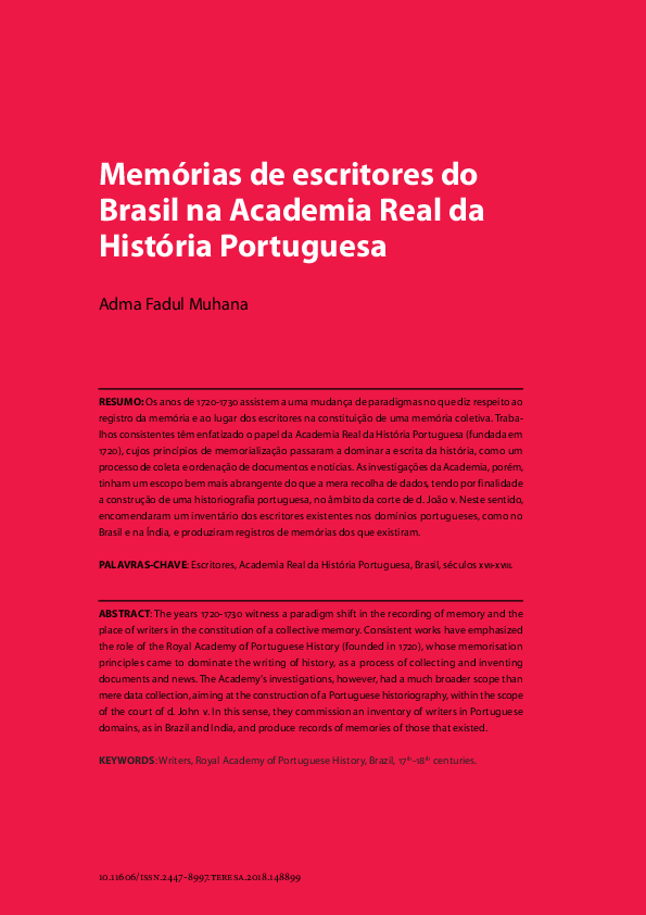 Pdf Memórias De Escritores Do Brasil Na Academia Real Da História