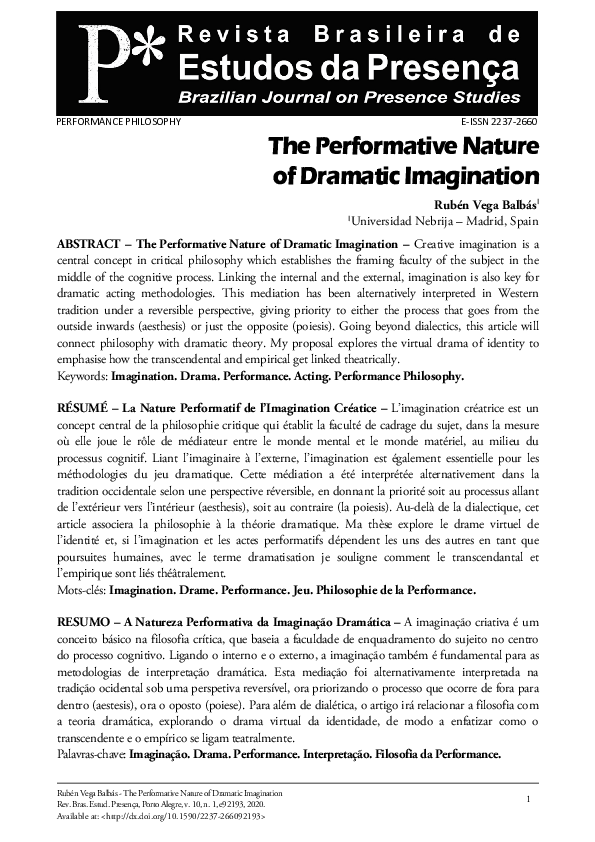 (PDF) The Performative Nature of Dramatic Imagination