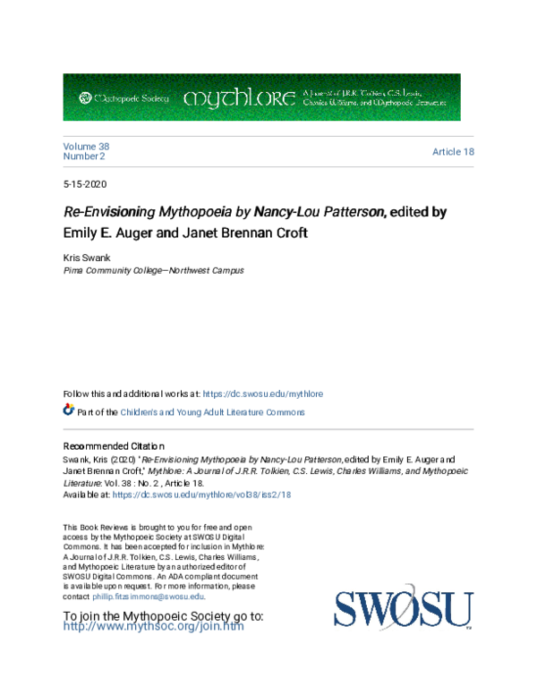 (PDF) Re-Envisioning Mythopoeia by Nancy-Lou Patterson, edited by Emily ...