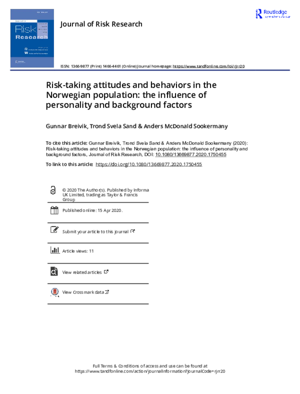 (PDF) Risk-taking attitudes and behaviors in the Norwegian population ...