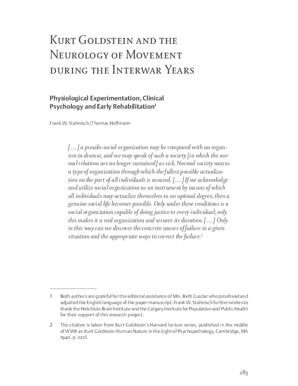 (PDF) Kurt Goldstein and the Neurology of Movement during the Interwar ...