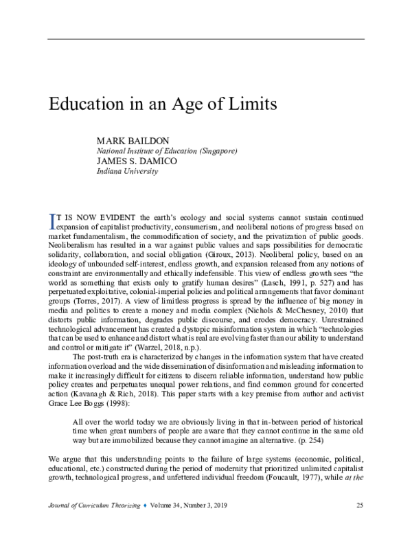 (PDF) Education in an Age of Limits