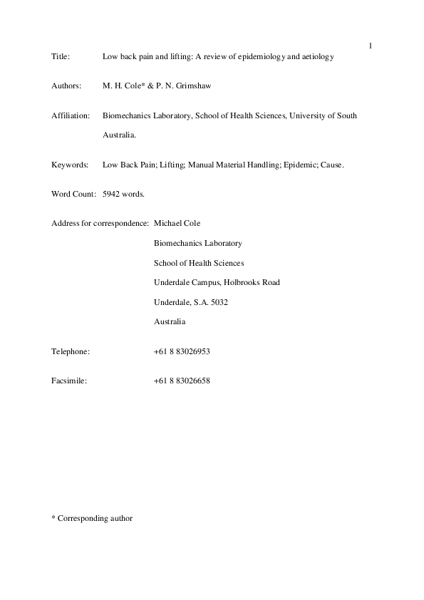 (PDF) Low back pain and lifting: A review of epidemiology and aetiology