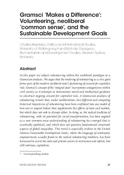 (PDF) Gramsci 'Makes a Difference': Volunteering, neoliberal 'common ...