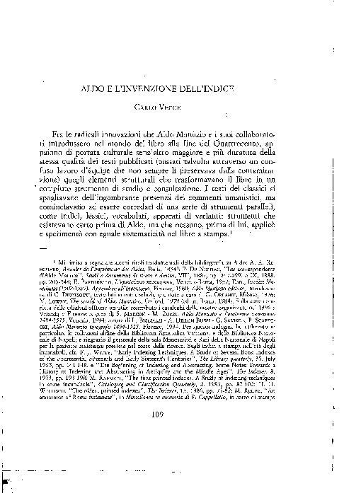 (PDF) Aldo e l'invenzione dell'indice. In: Aldus Manutius and ...