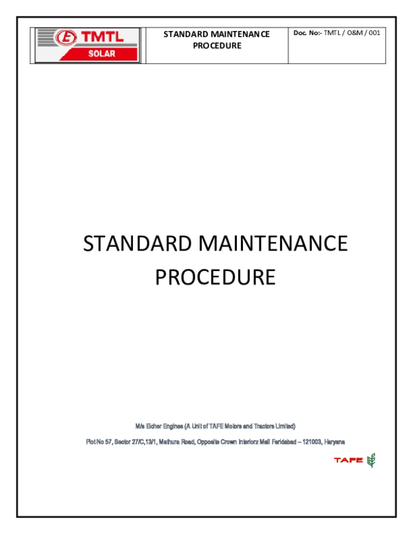 (DOC) Standarad Maintenance Procedure for O&M. -R