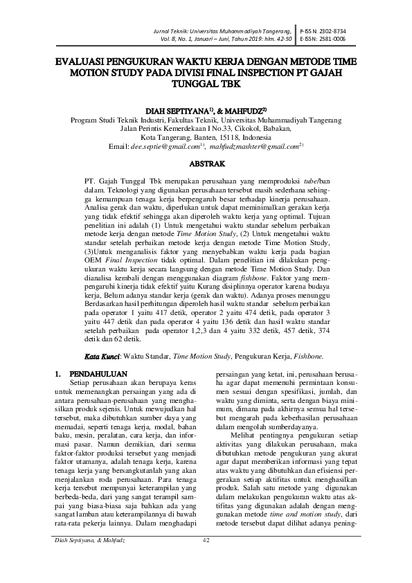 (PDF) EVALUASI PENGUKURAN WAKTU KERJA DENGAN METODE TIME MOTION STUDY ...