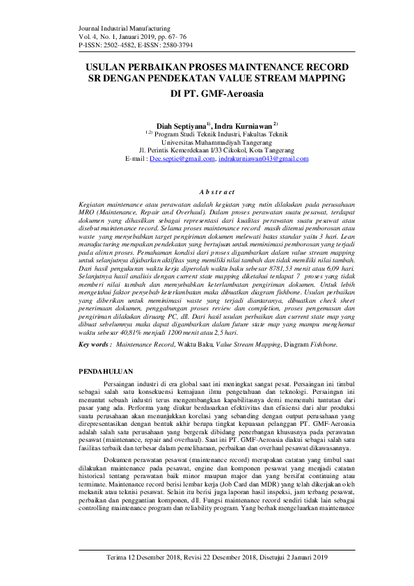 (PDF) USULAN PERBAIKAN PROSES MAINTENANCE RECORD SR DENGAN PENDEKATAN ...