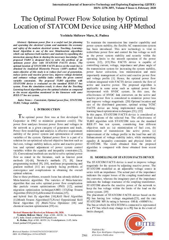 (PDF) The Optimal Power Flow Solution by Optimal Location of STATCOM Device using AHP Method