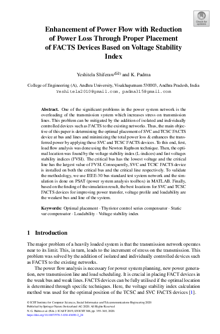 (PDF) Enhancement of Power Flow with Reduction of Power Loss Through Proper Placement of FACTS ...