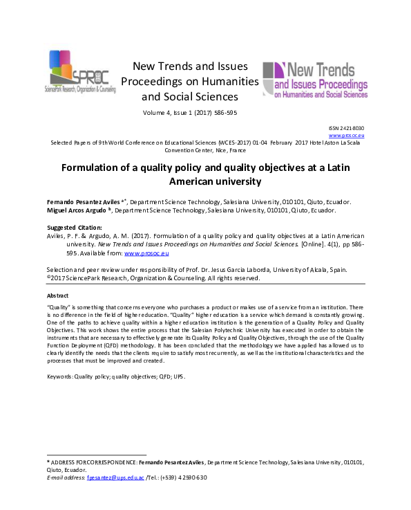 (PDF) Formulation of a quality policy and quality objectives at a ...