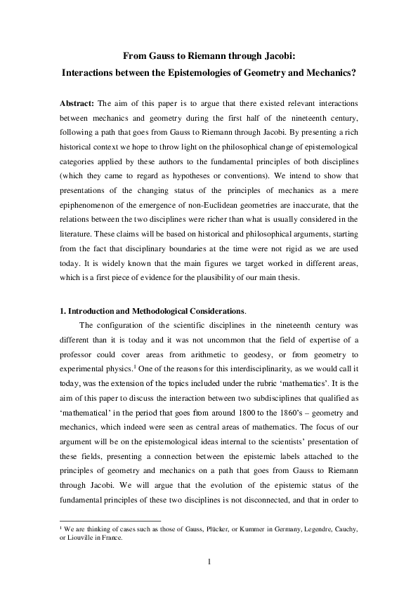 (PDF) From Gauss to Riemann through Jacobi: Interactions between the ...