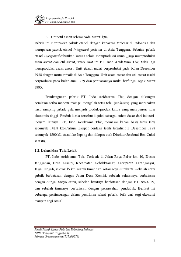 (PDF) Laporan KP Bab 1 Tata Letak PT. Indo Acidatama