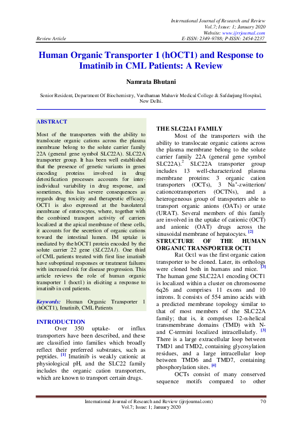 (PDF) Human Organic Transporter 1 (hOCT1) and Response to Imatinib in ...