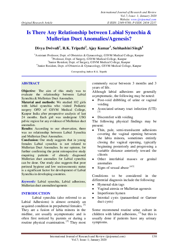 (PDF) Is There Any Relationship between Labial Synechia & Mullerian ...