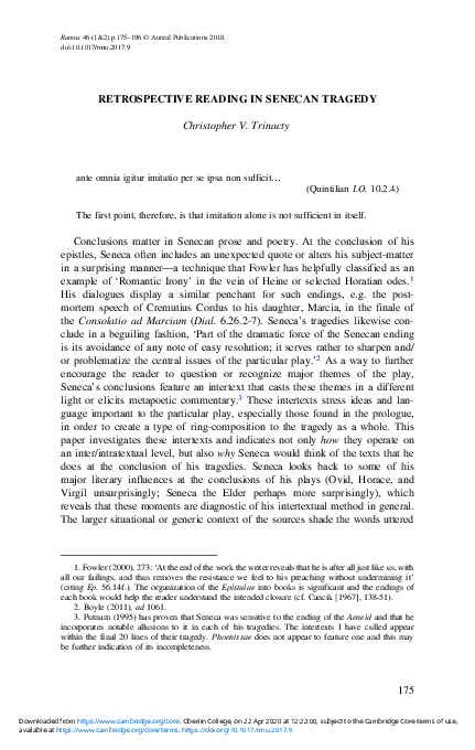 (PDF) Retrospective Reading in Senecan Tragedy