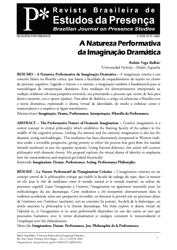 (PDF) A Natureza Performativa da Imaginação Dramática