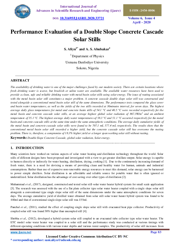 (PDF) Performance Evaluation of a Double Slope Concrete Cascade Solar ...