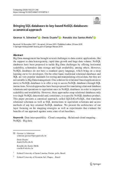 (PDF) Bringing {SQL} databases to key-based NoSQL databases: a canonical approach