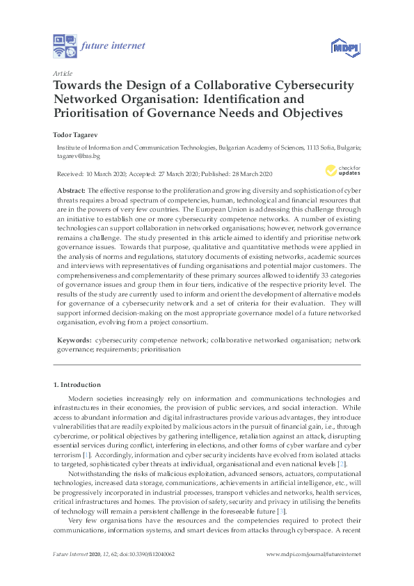 Pdf Towards The Design Of A Collaborative Cybersecurity Networked Organisation Identification