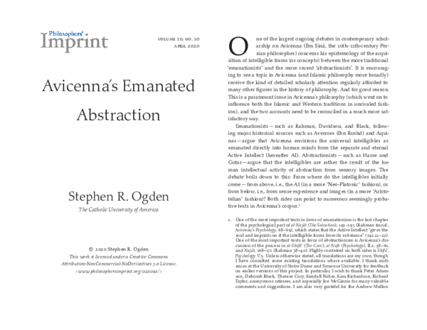 (PDF) Avicenna's Emanated Abstraction (Philosophers' Imprint 20 [2020])