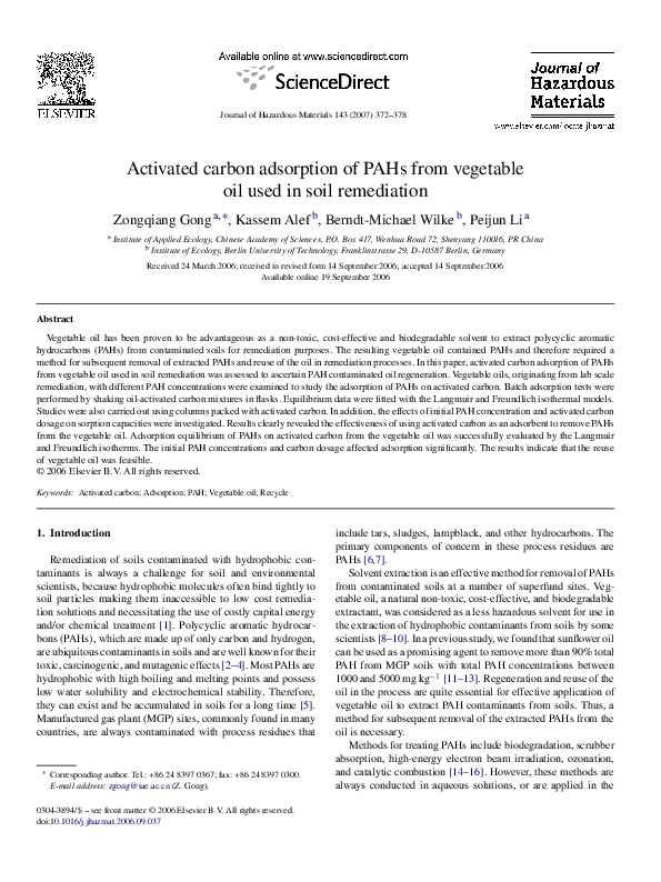 (PDF) Activated carbon adsorption of PAHs from vegetable oil used in ...