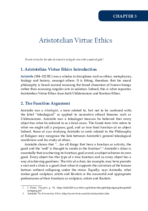 (PDF) . Aristotle's Virtue Ethics excerpt from Ethics for A levels