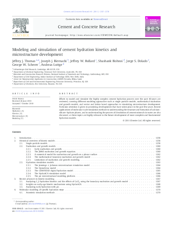 Pdf Modeling And Simulation Of Cement Hydration Kinetics And Microstructure Development