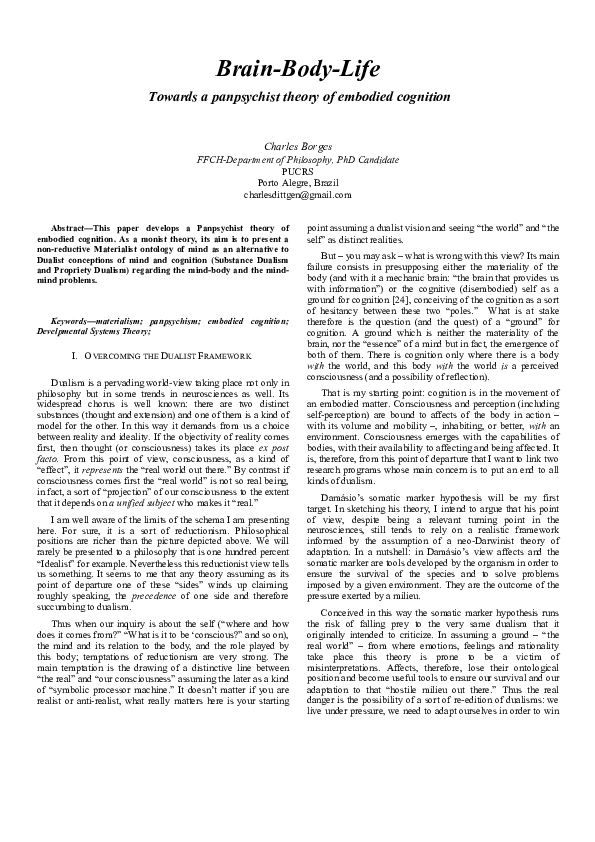 (PDF) Brain-Body-Life Towards a panpsychist theory of embodied cognition