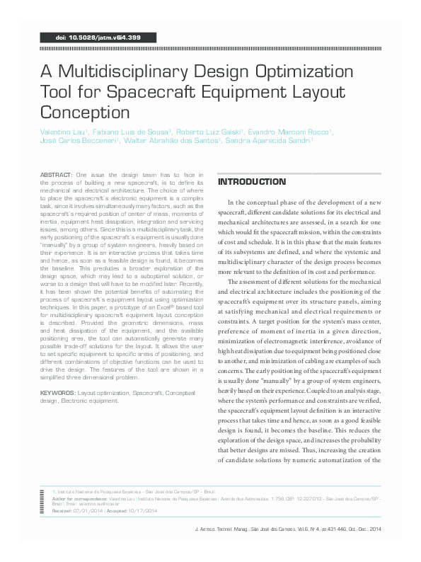 (PDF) A Multidisciplinary Design Optimization Tool for Spacecraft ...