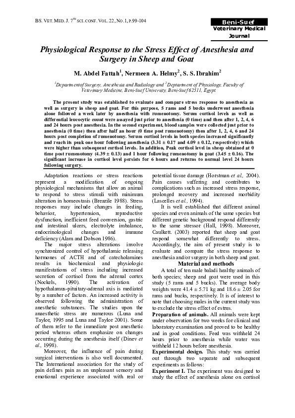 (PDF) Physiological Response to the Stress Effect of Anesthesia and ...