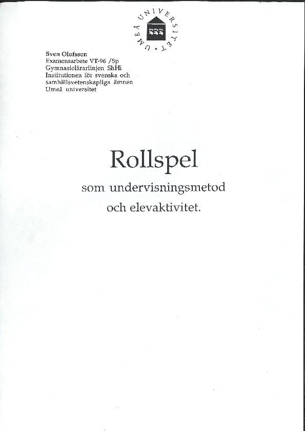 (PDF) Rollspel - som undervisningsmetod och elevaktivitet