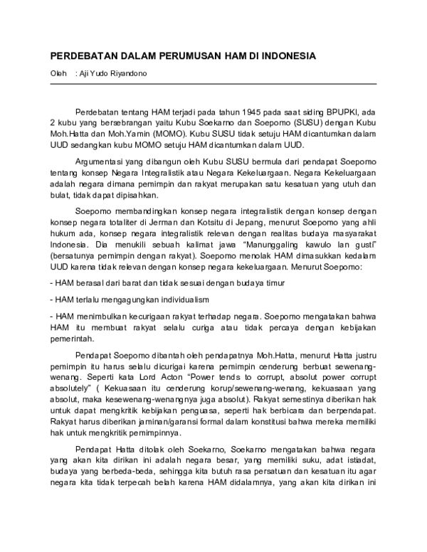 (DOC) PERDEBATAN DALAM PERUMUSAN HAM DI INDONESIA | Aji Yudo Riyandono ...
