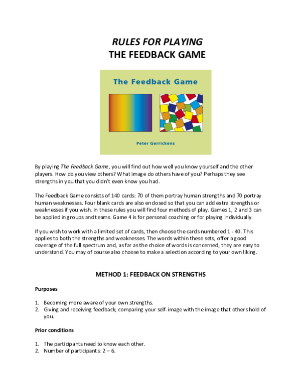 (PDF) RULES FOR PLAYING THE FEEDBACK GAME