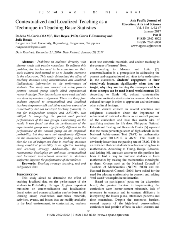 (PDF) Contextualized and Localized Teaching as a Technique in Teaching ...