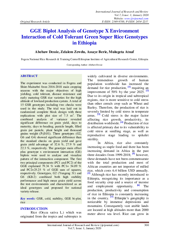 Pdf Gge Biplot Analysis Of Genotype X Environment Interaction Of Cold